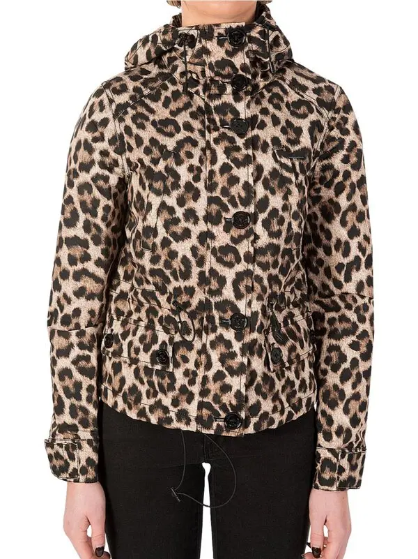 Michael Kors Leopard Print Hooded Coat - Black
