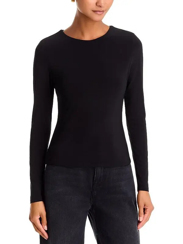 Aqua Crewneck Long Sleeve Matte Jersey Top - Black