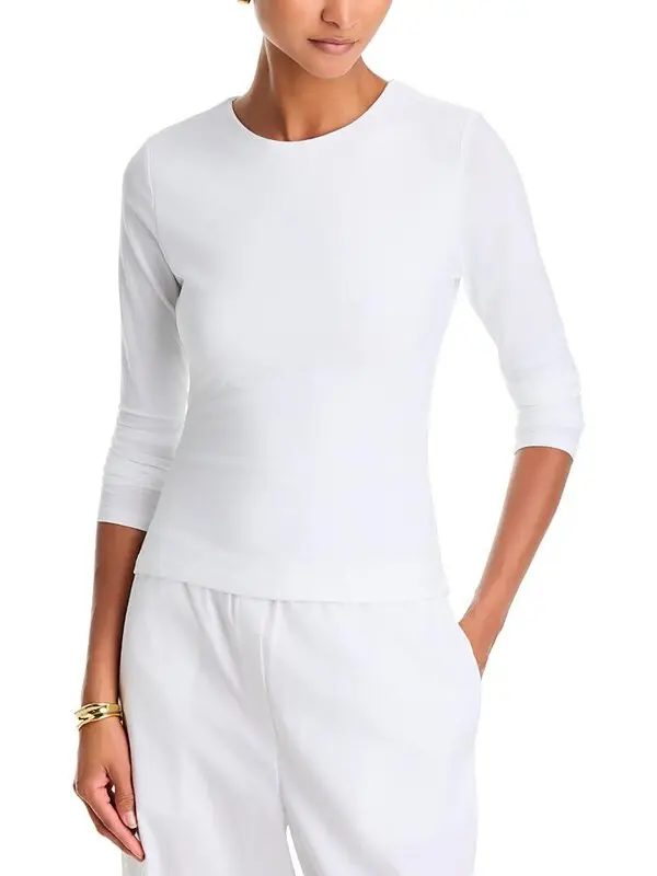 Aqua Crewneck Long Sleeve Matte Jersey Top - White