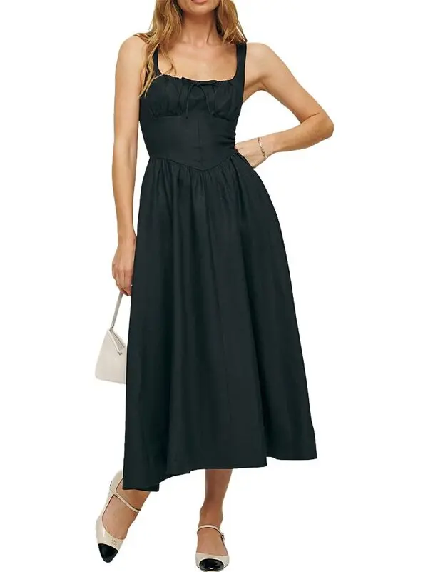 REFORMATION Linen Midi Dress - Black
