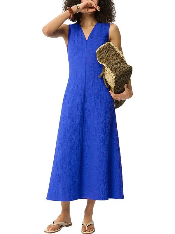 Whistles Textured V-neck Midi Dress - Blue