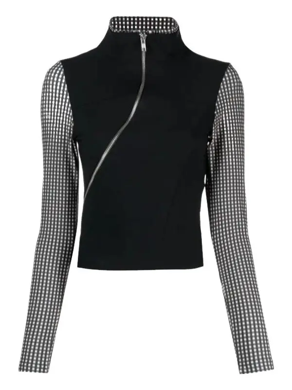 Ottolinger Long Sleeve Zip-up Plaid Sweater - Black