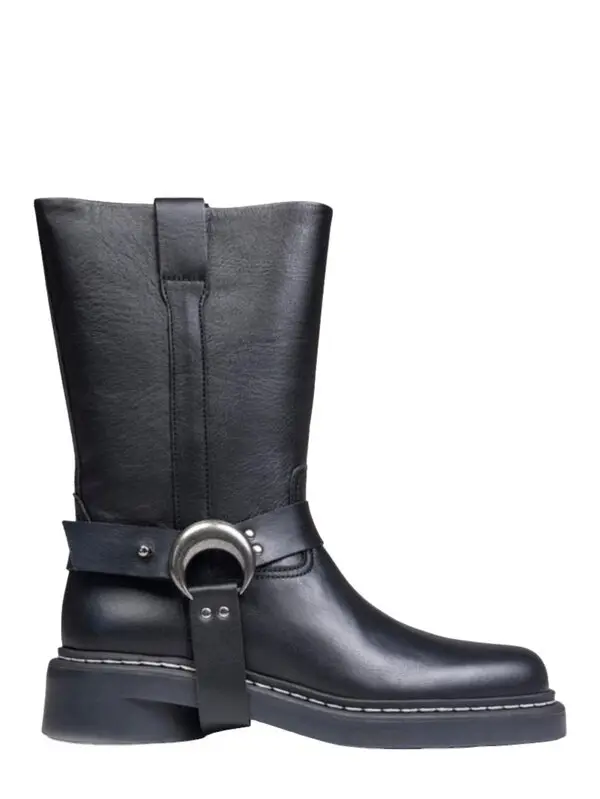 MARINE SERRE Logo Plaque Round Toe Boots - Black