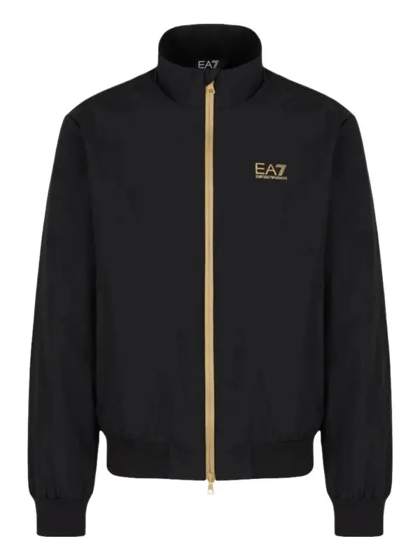 EA7 Logo Printed Zipped Jacket - Black