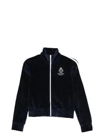 SPORTY  RICH Sporty & Rich Velour Zip-up Track Jacket With Striped Sleeves - No