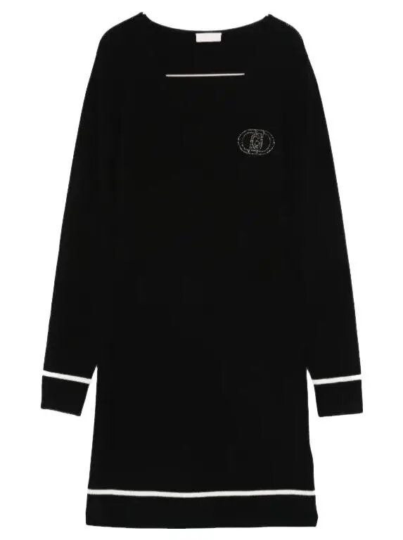 Liu Jo V-neck Logo Embellished Dress - Black