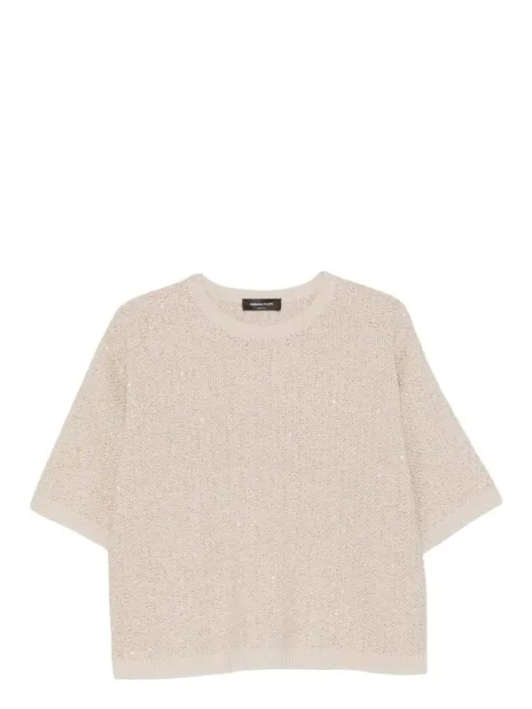 Fabiana Filippi Sequin Embellished Short Sleeve Sweater - Light Brown