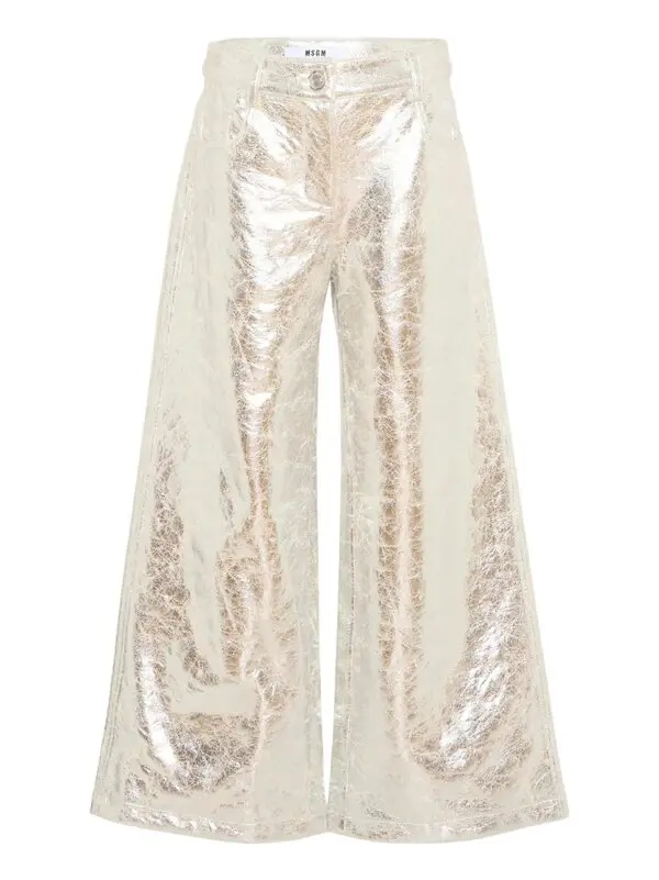MSGM Metallic-effect Wide-leg Trousers - Silver Tone