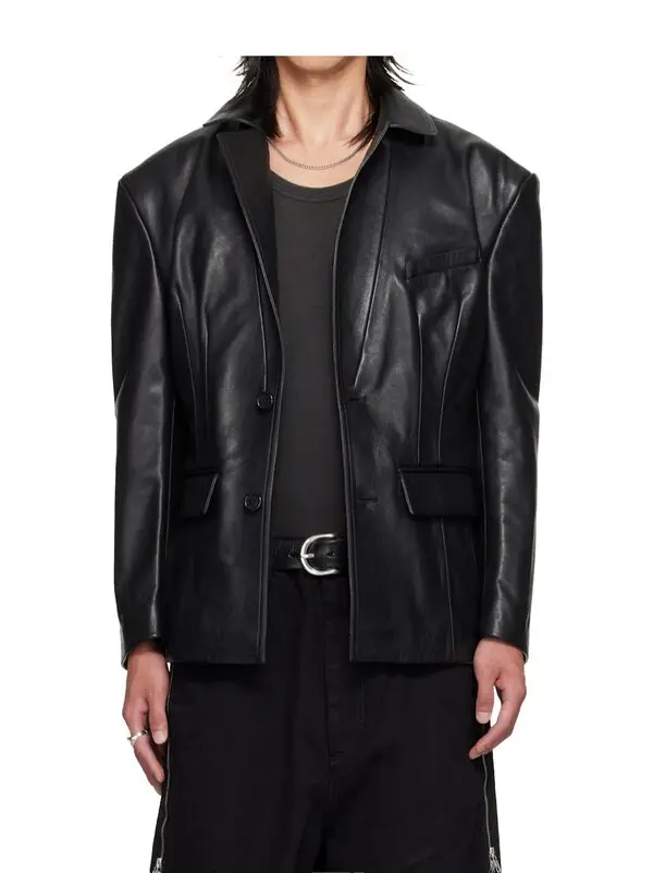 LU'U DAN Belted Leather Suit Jacket - Black