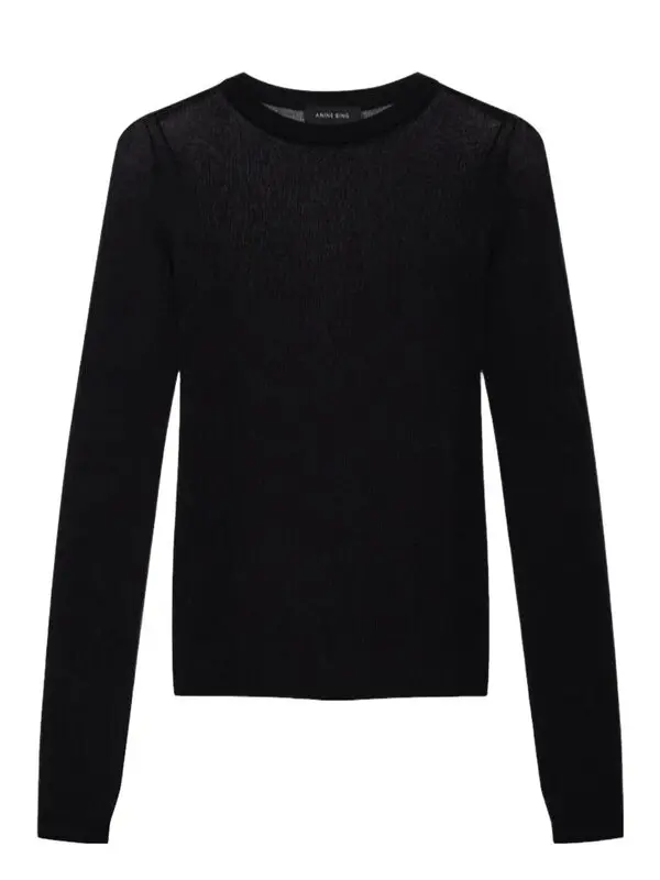 ANINE BING Long-sleeve Sheer Knit Top - Black