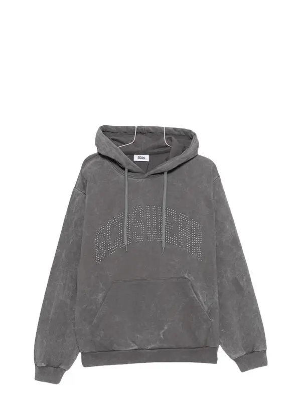 Gcds Stud-embellished Washed-effect Hoodie - Grey