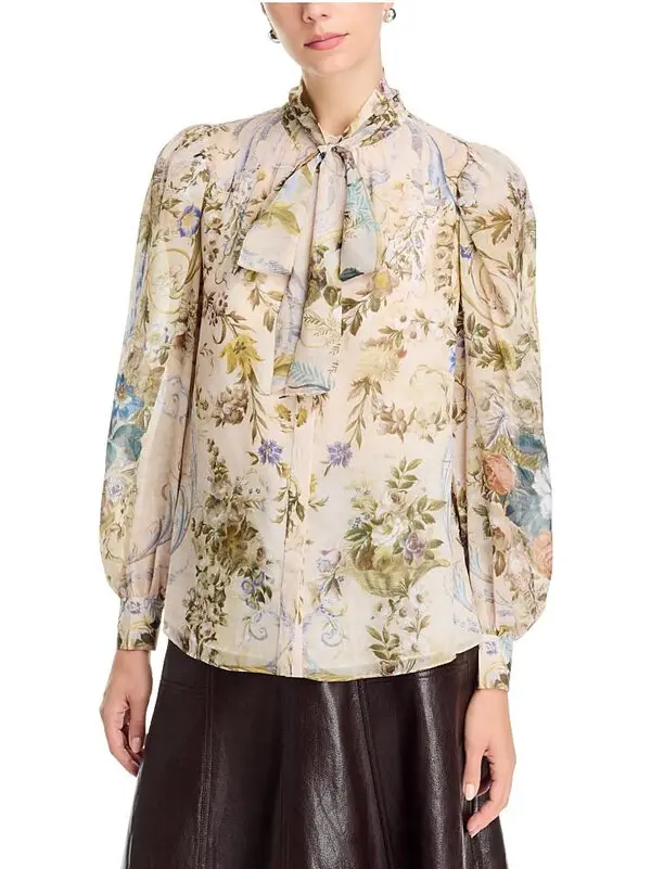 Kobi Halperin Beau Printed Tie Neck Blouse - Ivory Multi