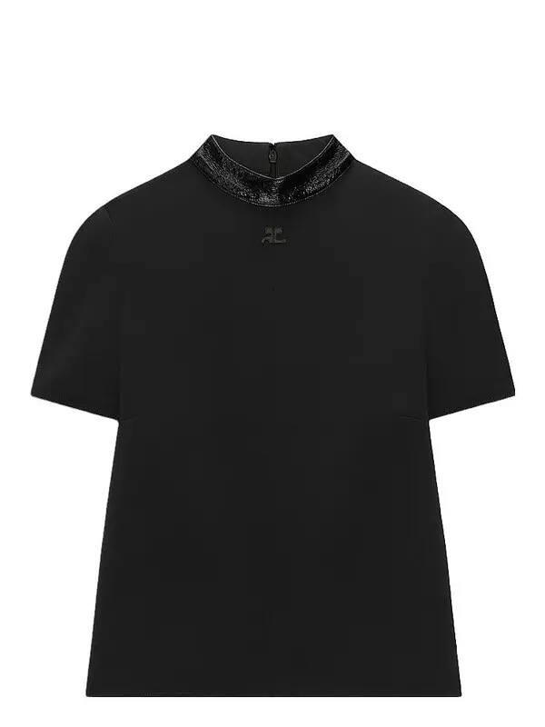 COURREGES Vinyl Collar Heritage Short Sleeve Top - Black