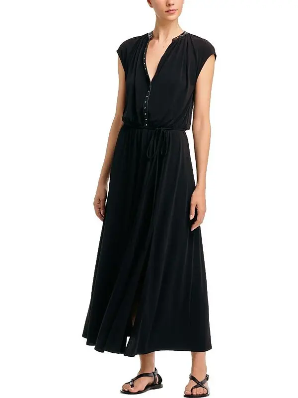 Vince Stud Trim Cap Sleeve Maxi Dress - Black