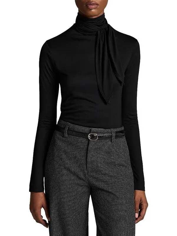 Vince Long Sleeve Tie Neck Top - Black