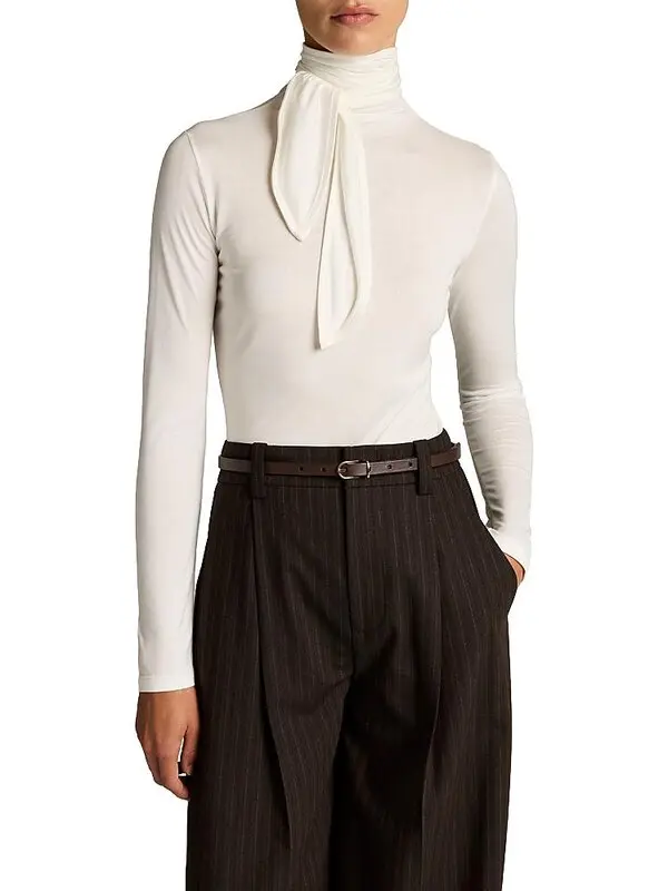 Vince Long Sleeve Tie Neck Top - Ivory