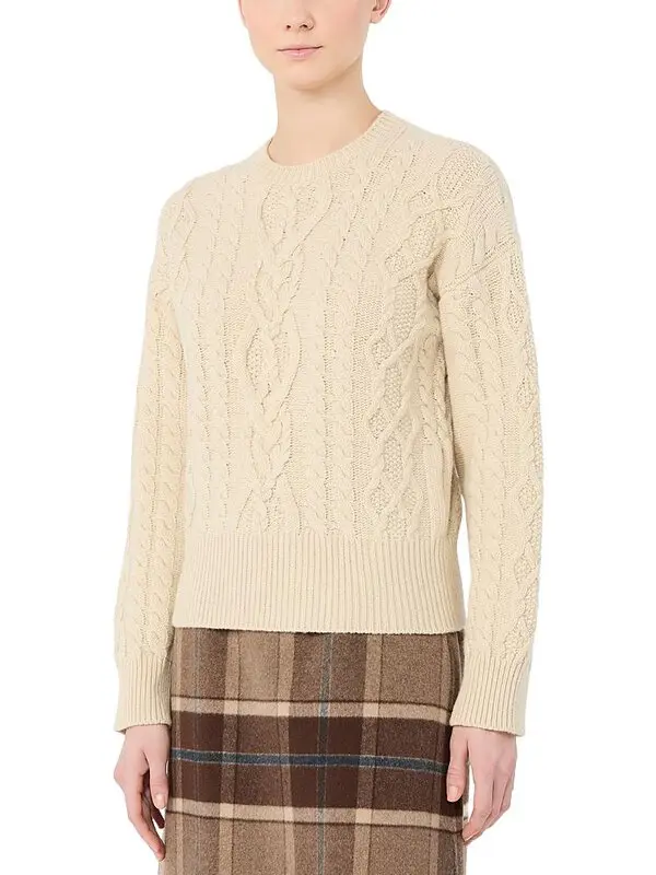Max Mara Wool Cable Knit Crewneck Sweater - Ice