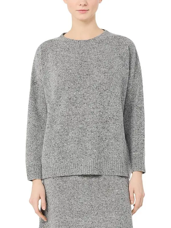Max Mara Wool Blend Tweed Crewneck Sweater - Medium Grey