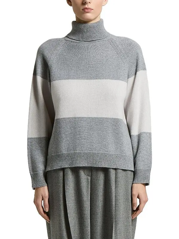 Peserico Wool Blend Turtleneck Sweater With Colorblock Detail - Eclipse Gray