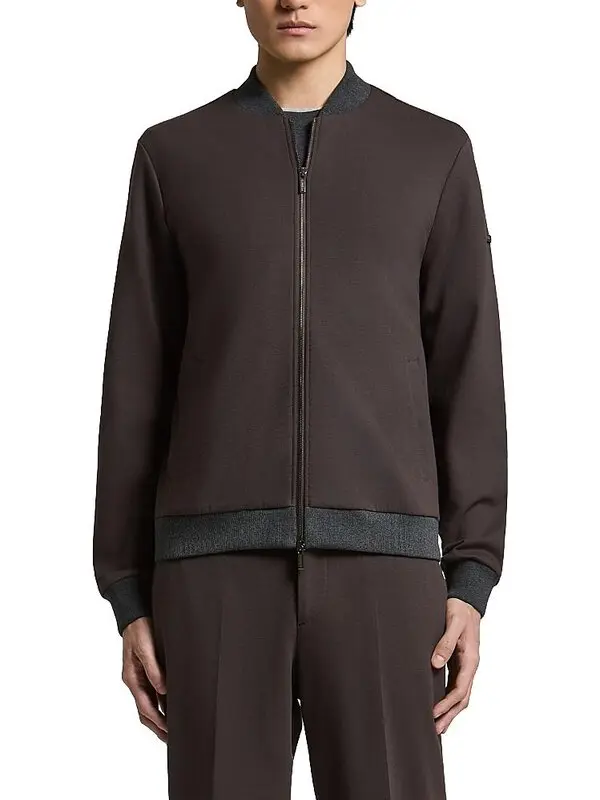 Peserico Cotton Blend Double Interlock Zip Sweater - Deep Brown