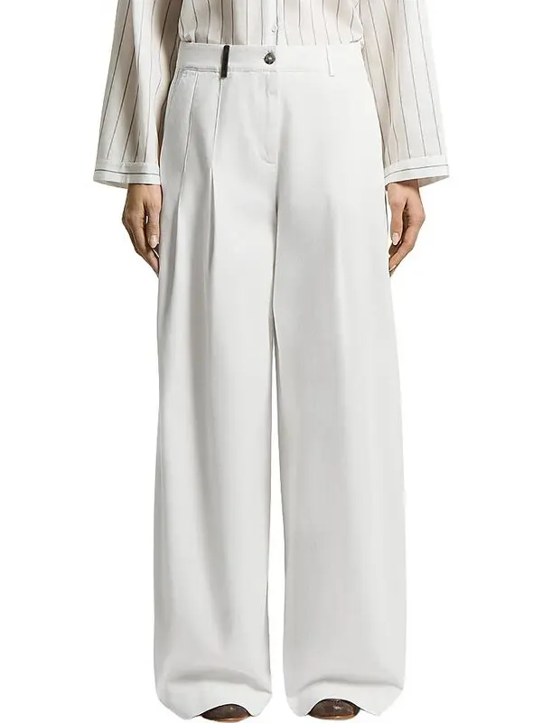 Peserico Ready To Dye Stretch Cotton Gabardine Wide Leg Pants - Comet White