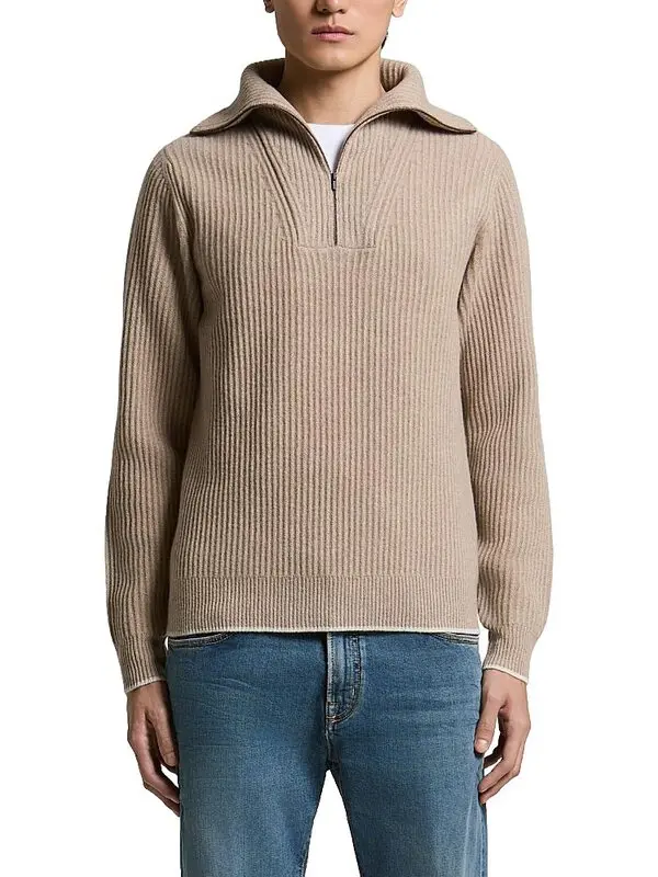 Peserico Cable Knit Half Zip Sweater In Extra Fine Wool & Cashmere - Beige