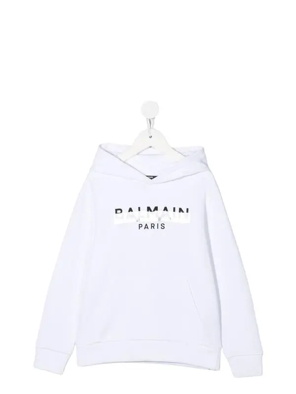 Balmain Logo Print Cotton Hoodie - White