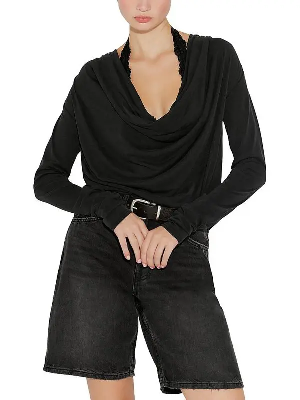 Free People Jane Long Sleeve Cowl Neck Top - Black