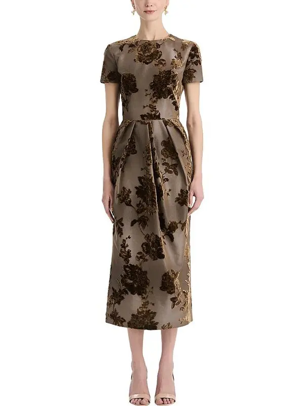 Oscar De La Renta Peony Velvet Jacquard Dress - Brown