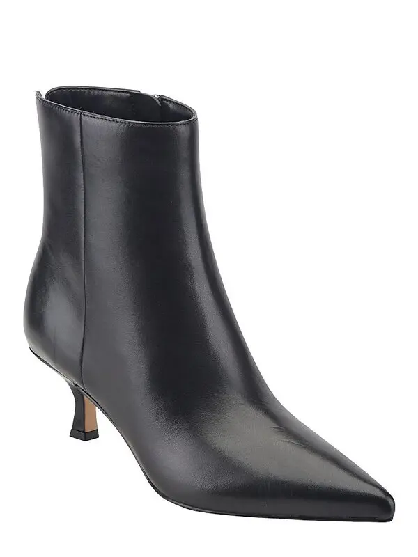 MARC FISHER LTD. Leather Pointed Toe Zip Up Kitten Heel Ankle Boots - Black