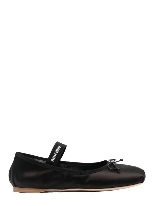 Miu Miu Satin Ballerina Flats With Bow Detail - Black