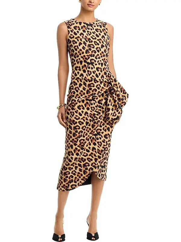Chiara Boni La Petite Robe Leopard Print Asymmetrical Drape Midi Dress - Leo