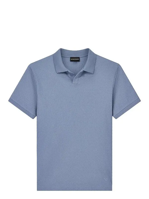Emporio Armani Johnny Collar Cotton Polo Shirt - Light Blue