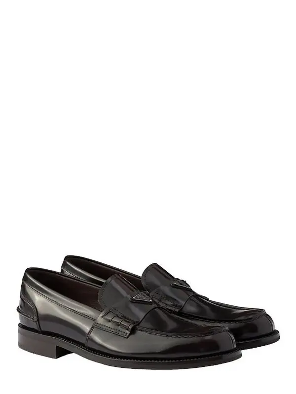 Prada Brushed Leather Loafers - Brown