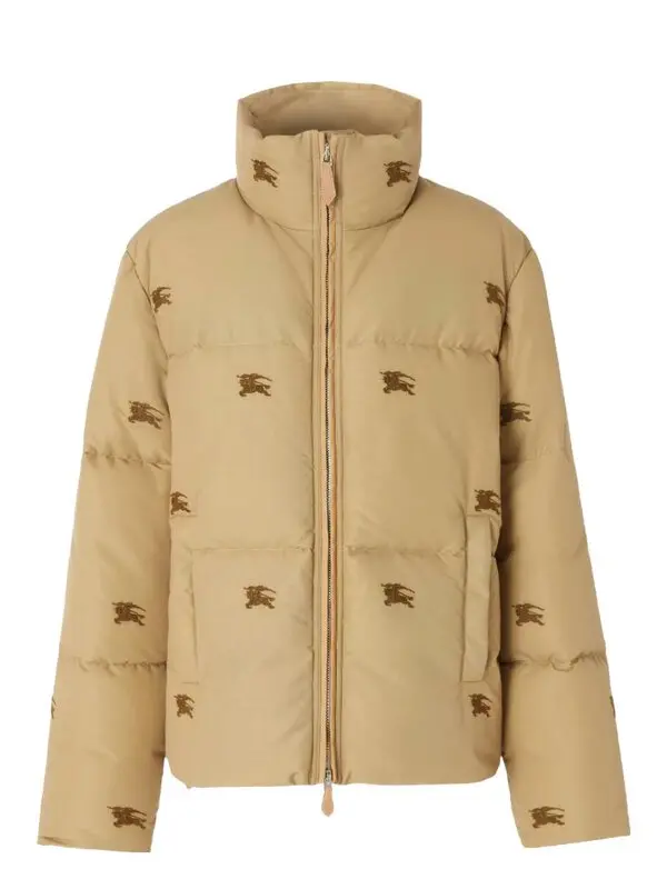 Burberry Embroidered Logo Down Puffer Jacket - Brown