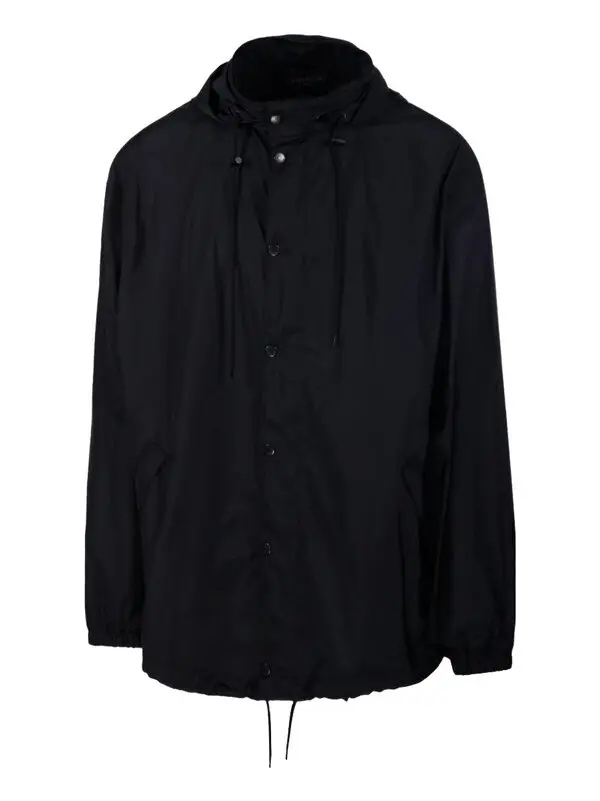 Balenciaga Logo Printed Hooded Short Windbreaker - Black