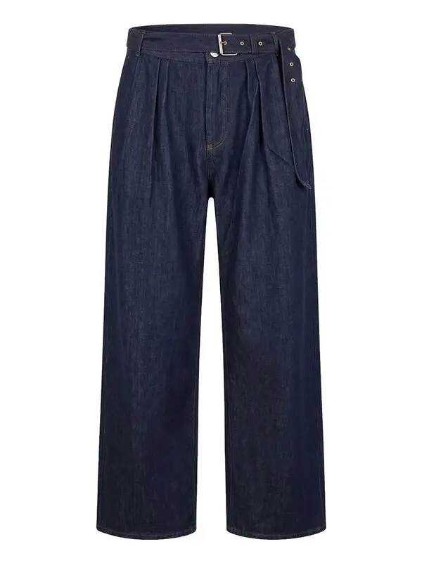 Dries Van Noten Wide Leg Belted Cotton Pants - Indigo