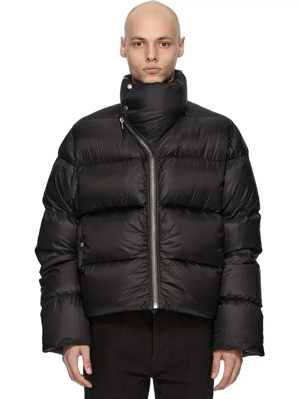 Rick Owens Down Padded Zip-up Jacket With Stand-up Collar - Nero