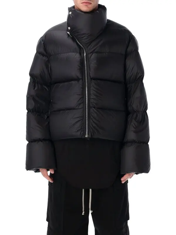Rick Owens Down Padded Zip-up Jacket With Stand-up Collar - Nero