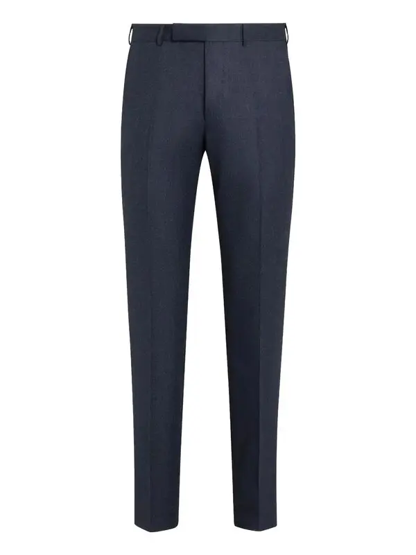 Zegna 100% Wool Wool Trousers With Zip And Button Closure - Blu