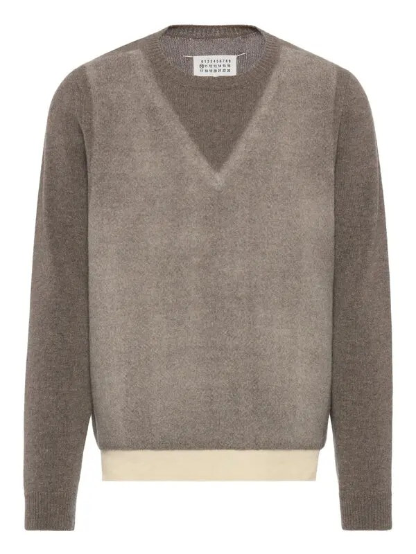 MAISON MARGIELA Virgin Wool Crewneck Sweater With Illusion V-neck - Grigio
