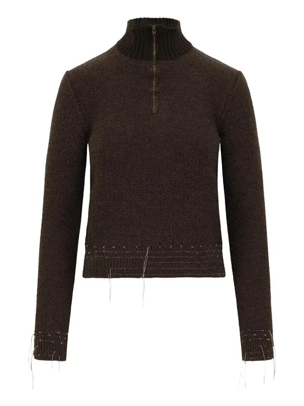 MAISON MARGIELA Quarter Zip Knit Top - Brown