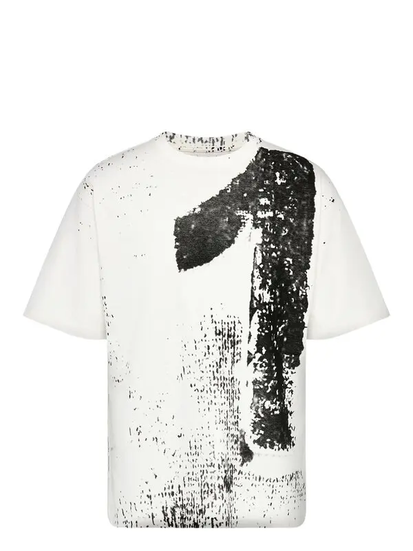 MAISON MARGIELA Cotton T-shirt With All-over Print And Back Stitch Detail Oversized Fit - Bianco