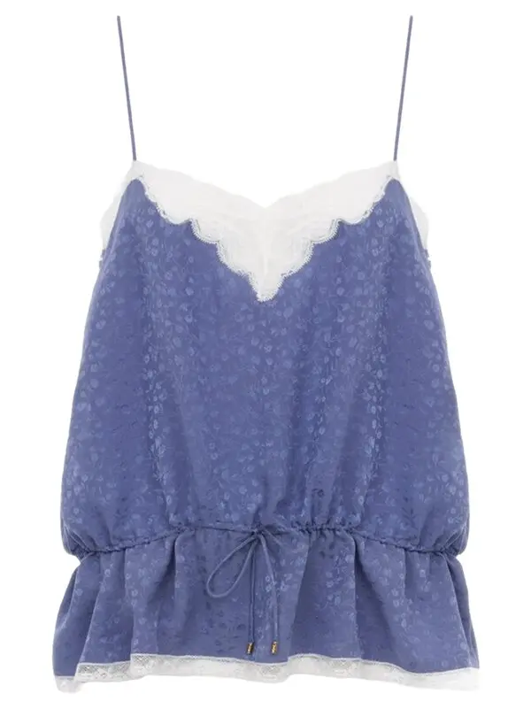 Chloé Silk Lace-trim Drawstring Waist Mini Dress With Gold-tone Tips - Blu