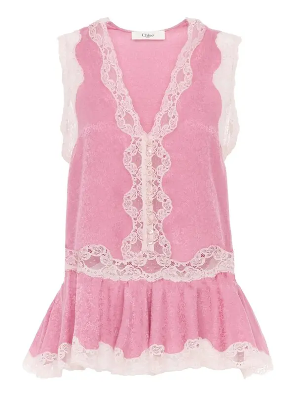 Chloé Sleeveless Silk Top With Mother-of-pearl Buttons - Rosa