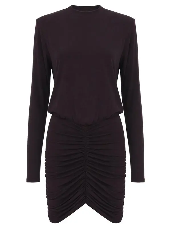 Andamane Ruched Long Sleeve Mini Dress - Rouge Noir