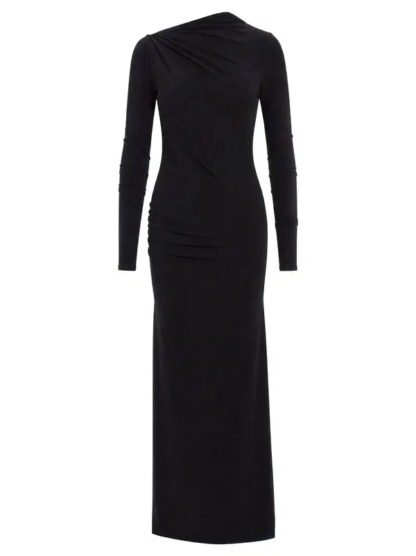 Andamane Long-sleeve Draped Maxi Dress - Black
