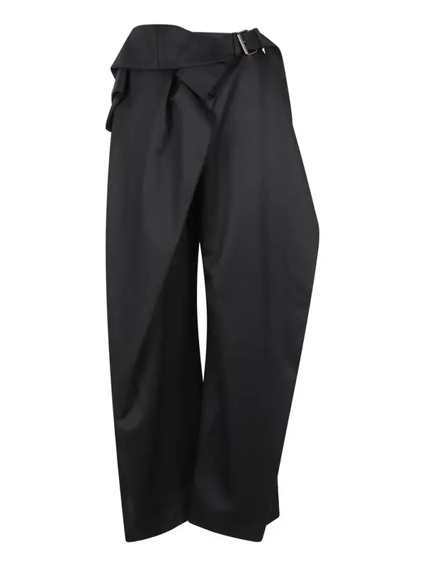 JW Anderson Tailored Fold-over Trousers In 100% Wool - Black