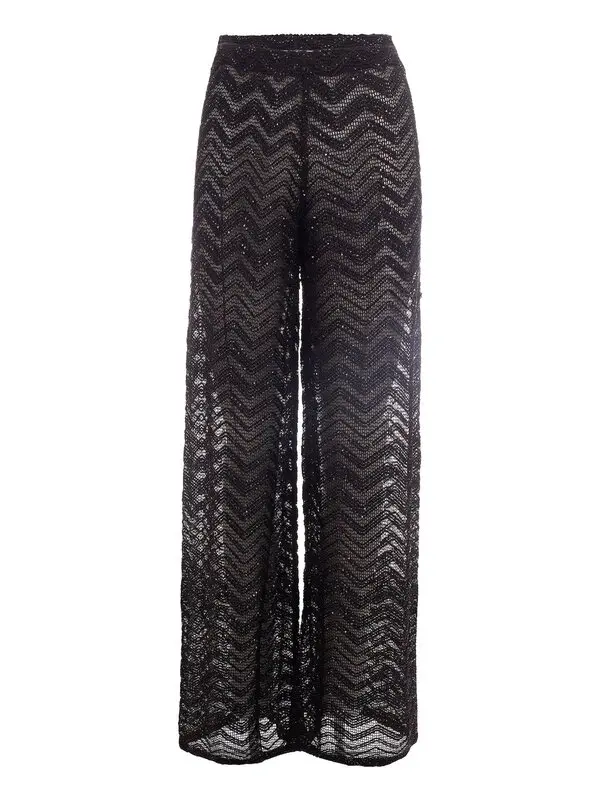 Missoni Sheer Crochet Wide-leg Pants - Dark Brown