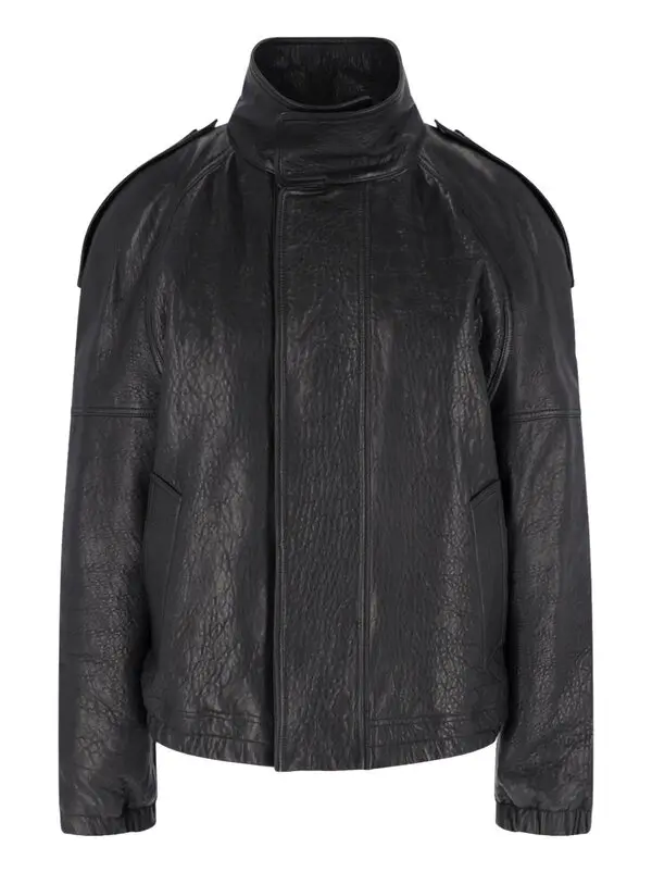Saint Laurent High-neck Leather Jacket - Black